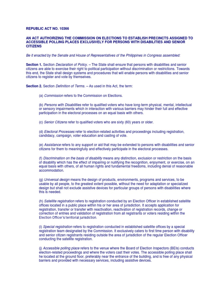 Ra 10366 | PDF | Elections | Polling Place