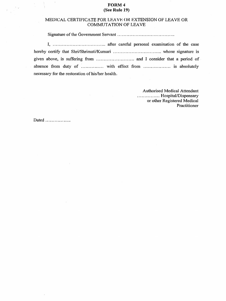 Form 4 (Medical Certificate For Leave or Extension or Leave) | PDF