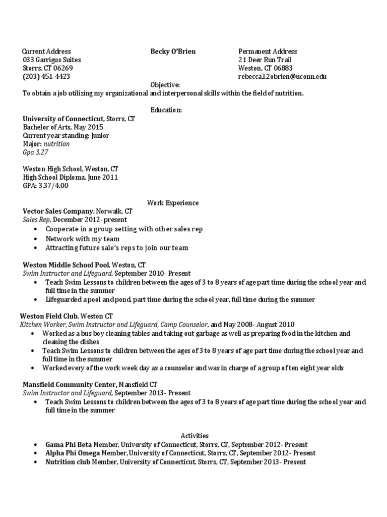 Becky Resume Fye Fixed | PDF | University Of Connecticut
