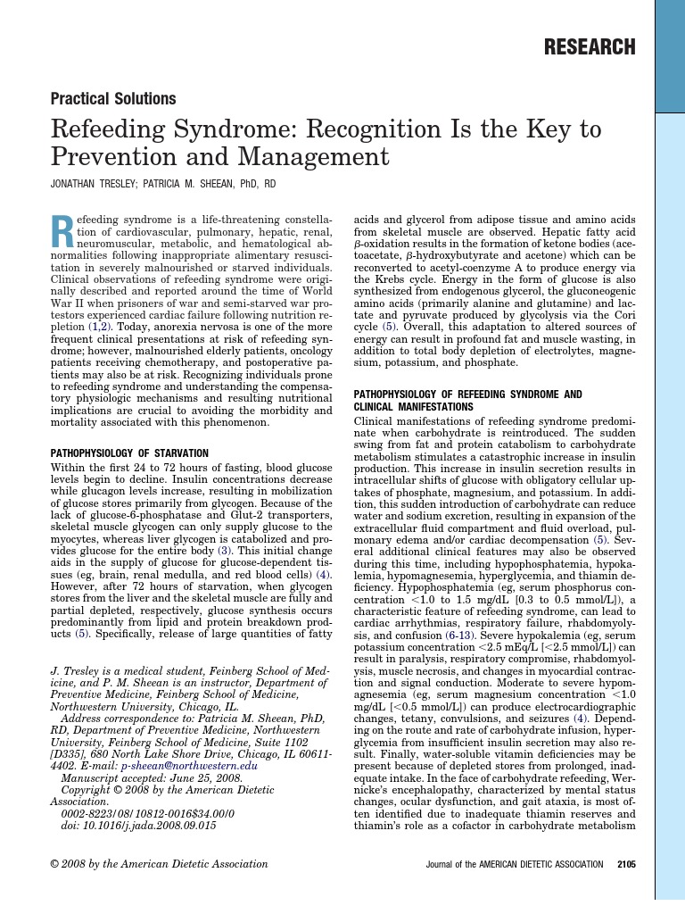 Refeeding Syndrome: Recognition Is The Key To Prevention and Management ...