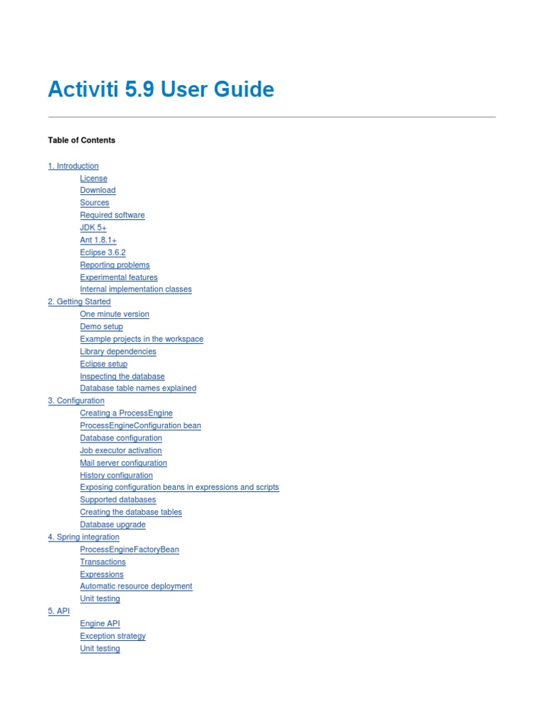 Activiti 5.9 User Guide: Table of Contents | PDF | Databases | Web ...