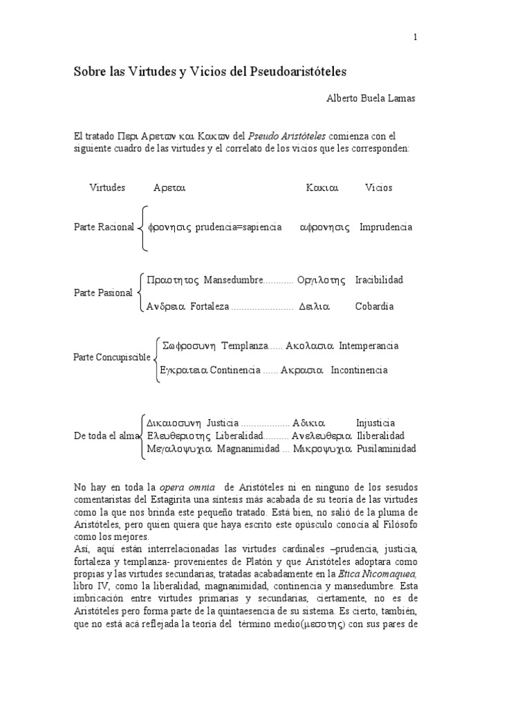 Introducción Virtudes y Vicios Su Texto | PDF | Aristóteles ...