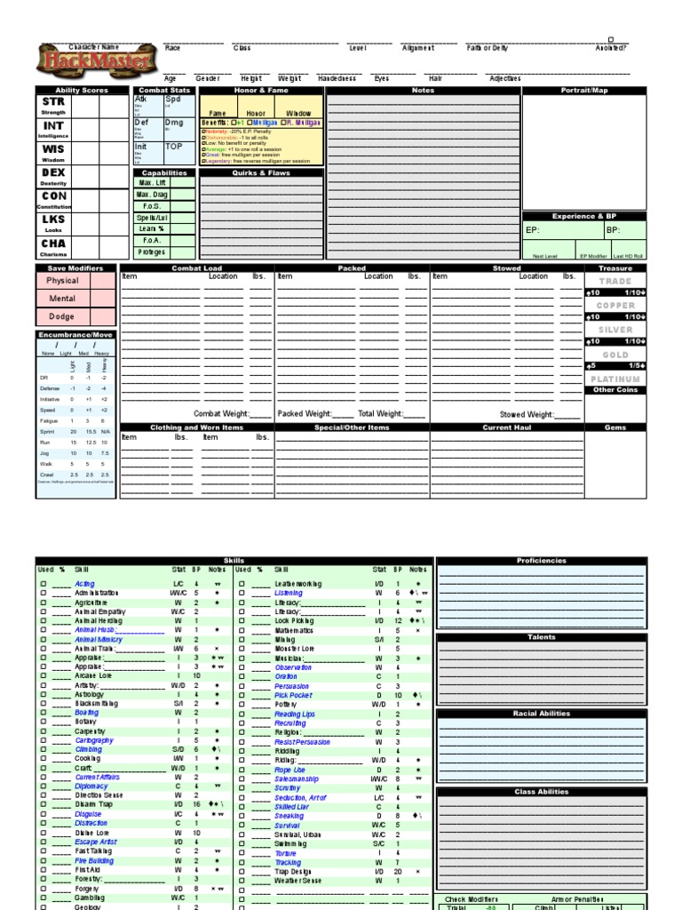 Hackmaster 5th Sheet v2 | PDF | Role Playing Games | Leisure