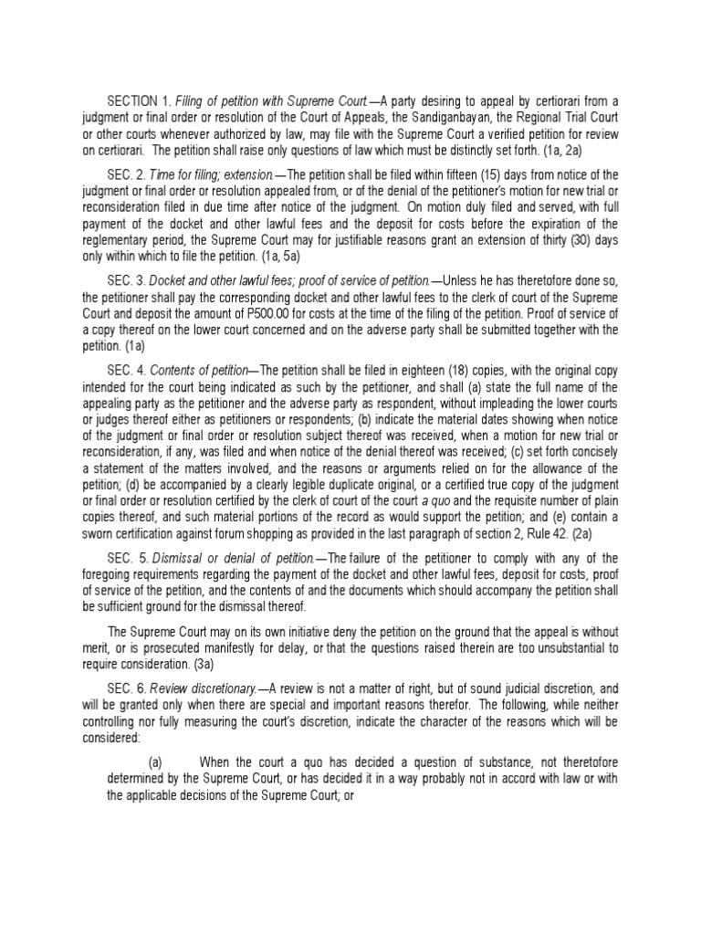 Rule 45: Petition for Certiorari Guide | PDF | Judgment (Law) | Certiorari