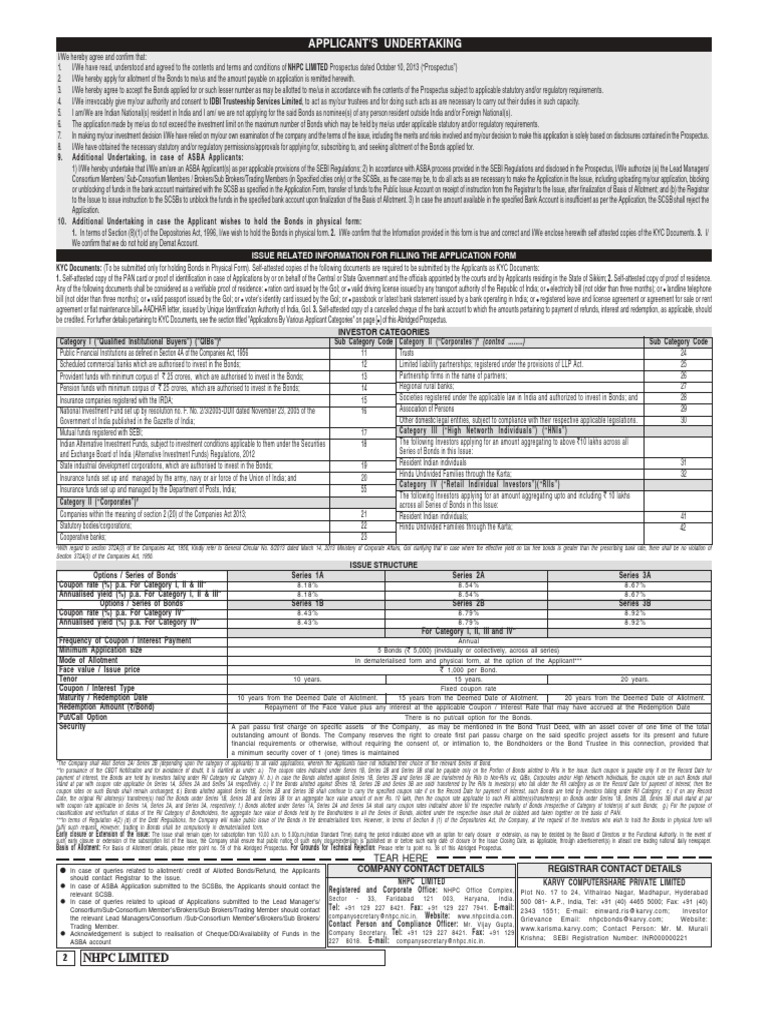 NHPC Application Form DetailsTNC PDF | Download Free PDF | Bonds ...