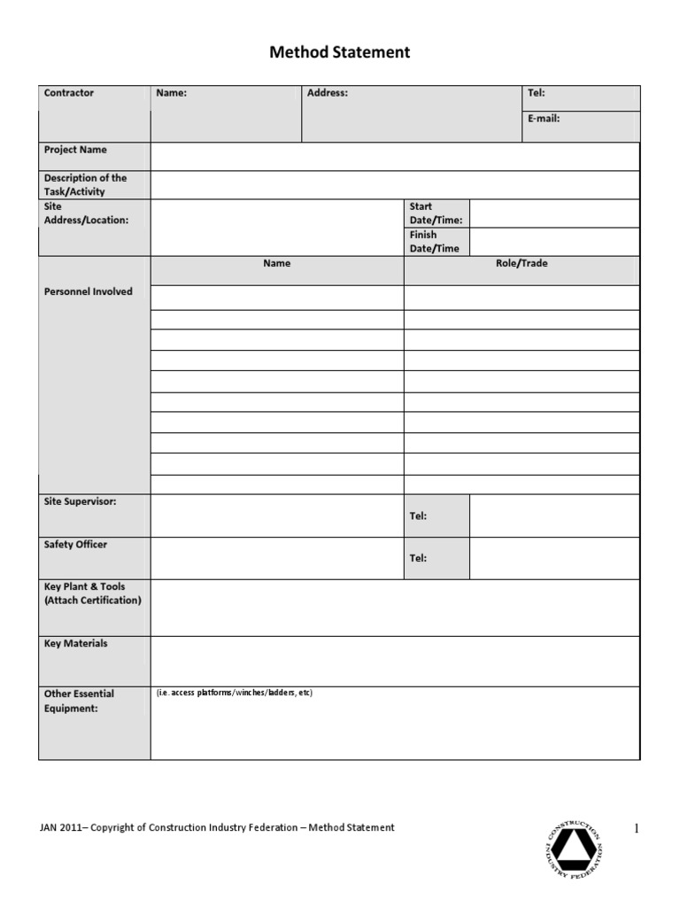 Method Statement Template PDF | PDF