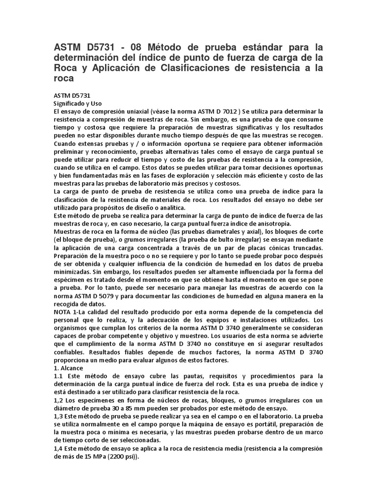 Método ASTM D5731 para Resistencia de Rocas | PDF | Resistencia ...