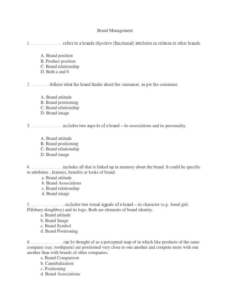 1 Mark Questions | PDF | Brand Management | Brand