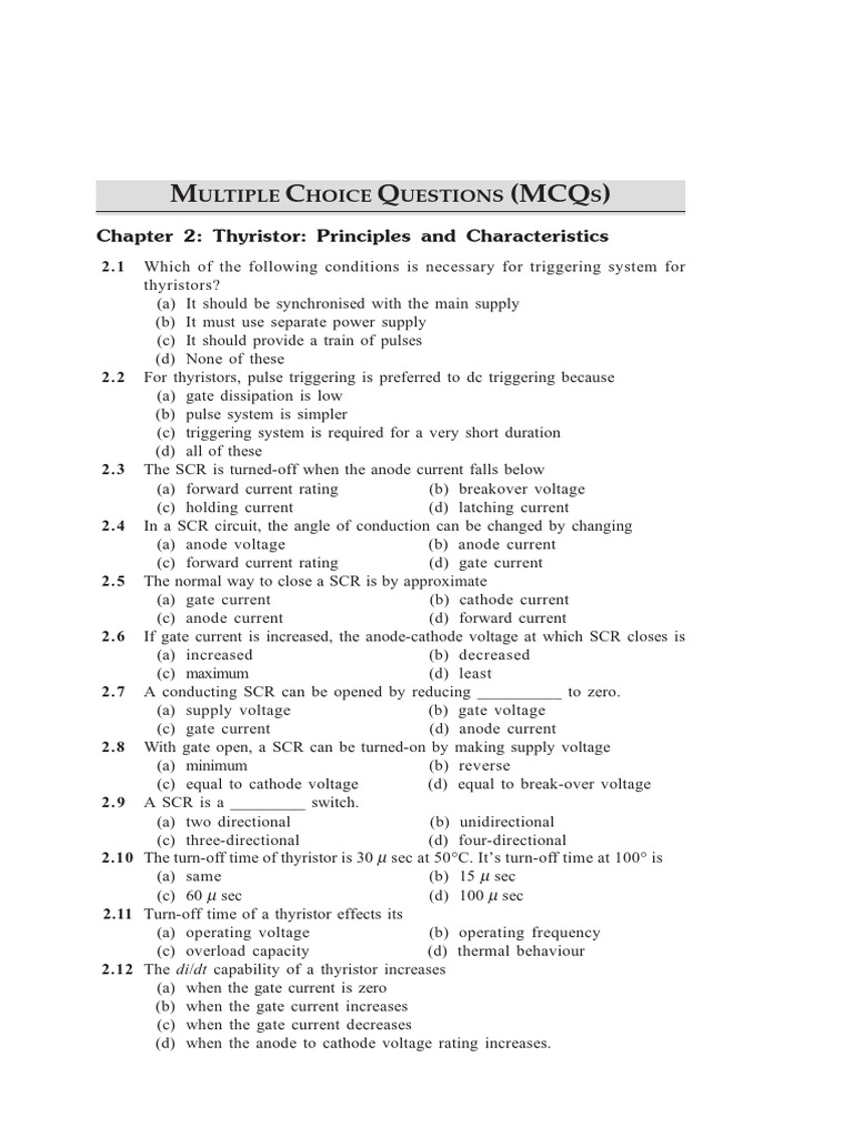 Multiple Choice Questions | Download Free PDF | Power Inverter | Rectifier