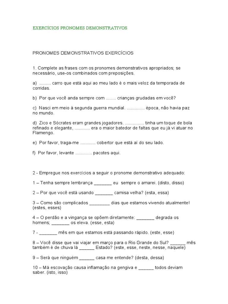 Exercicios Pronomes Demonstrativos | PDF