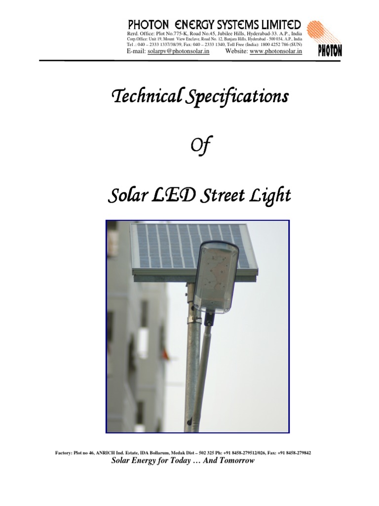 Solar LED Street Light Specs | PDF | Street Light | Solar Panel