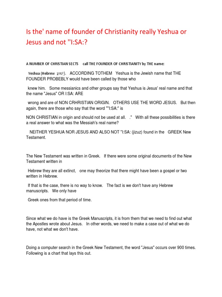 Iesous or Iesus or Jesus or Isa or Isu or Yashua or Iashua or Yasu or ...