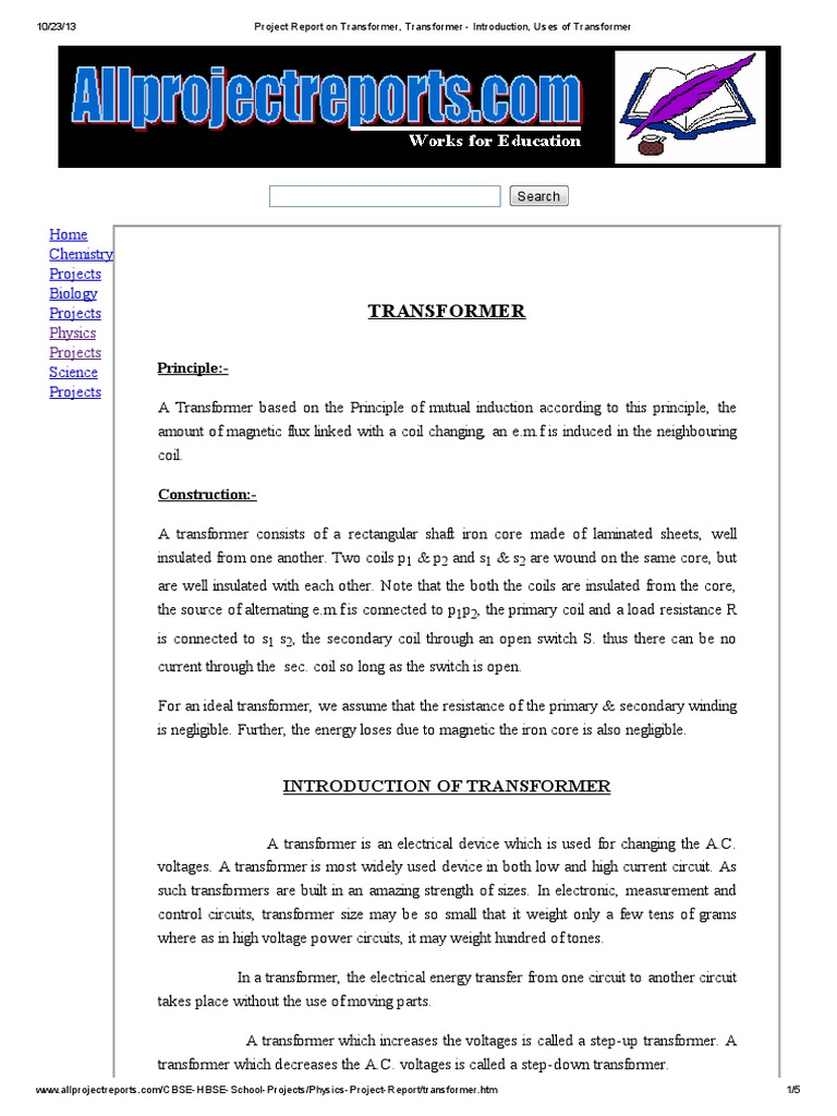 Project Report On Transformer, Transformer - Introduction, Uses of ...