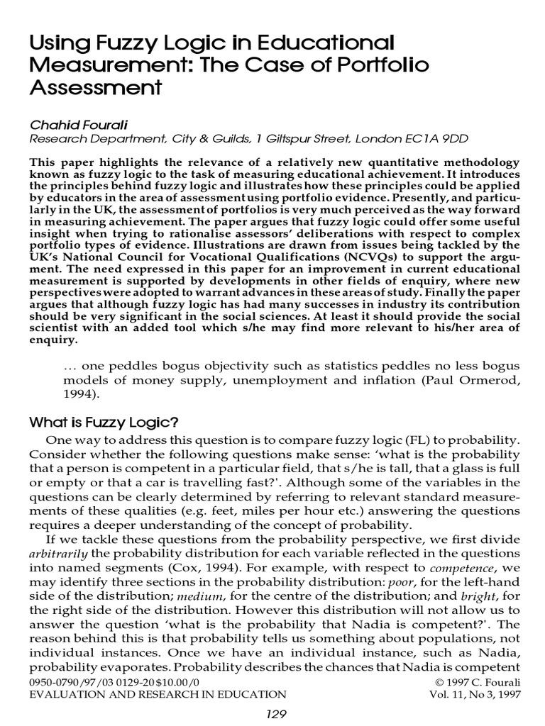 Using Fuzzy Logic in Educational Measurement PDF | PDF | Fuzzy Logic ...