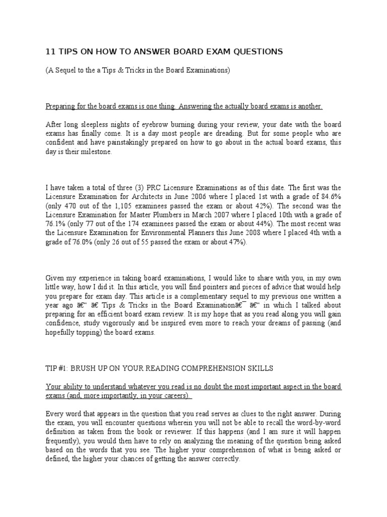 11 Tips On How To Answer Board Exam Questions | PDF | Multiple Choice ...