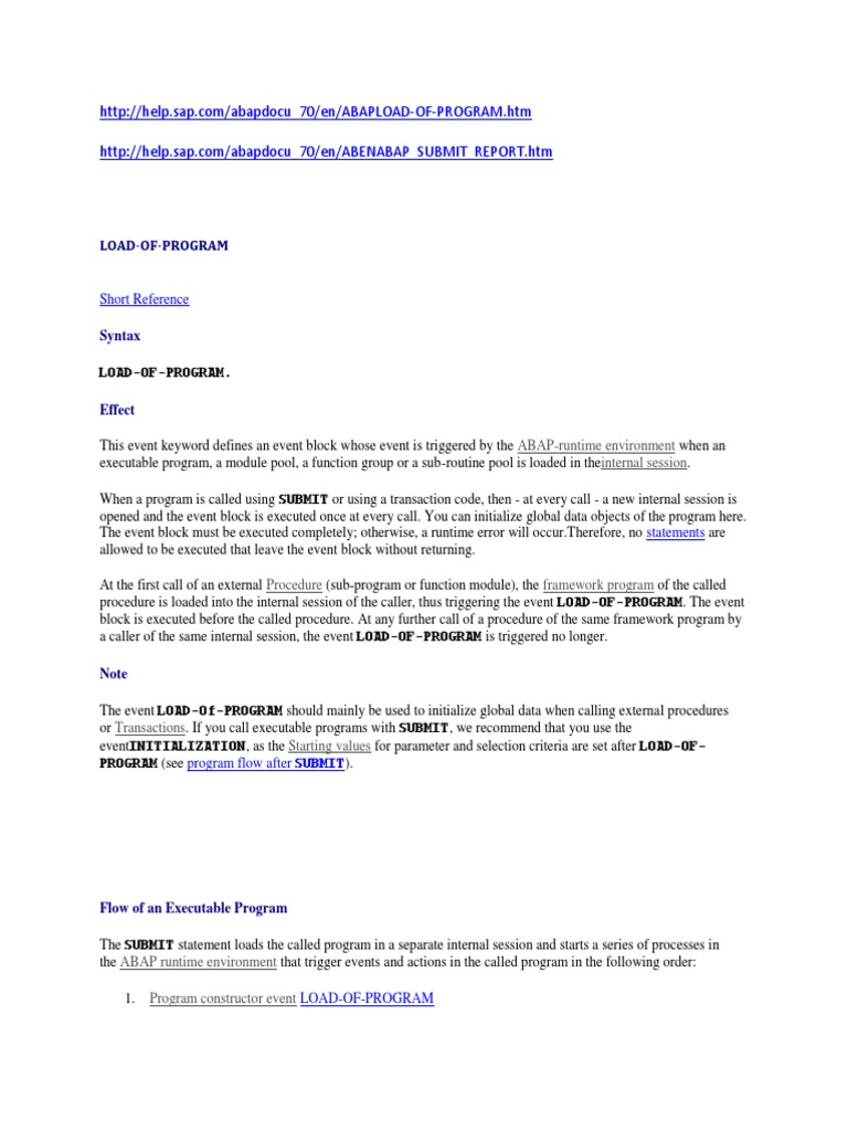 Abap Events | PDF | Subroutine | Parameter (Computer Programming)