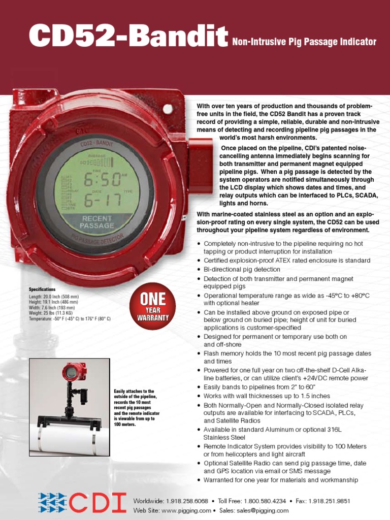 CD52-Bandit Non-Intrusive Pig Passage Detector Rev B - English | PDF ...