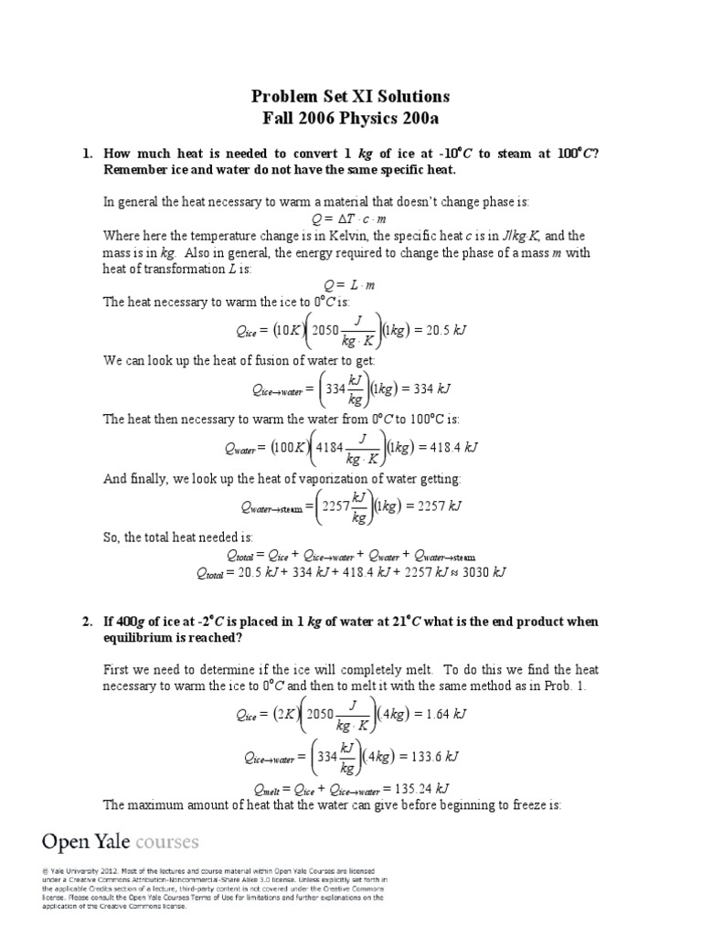 Physics Problem Set Solutions | PDF | Gases | Heat