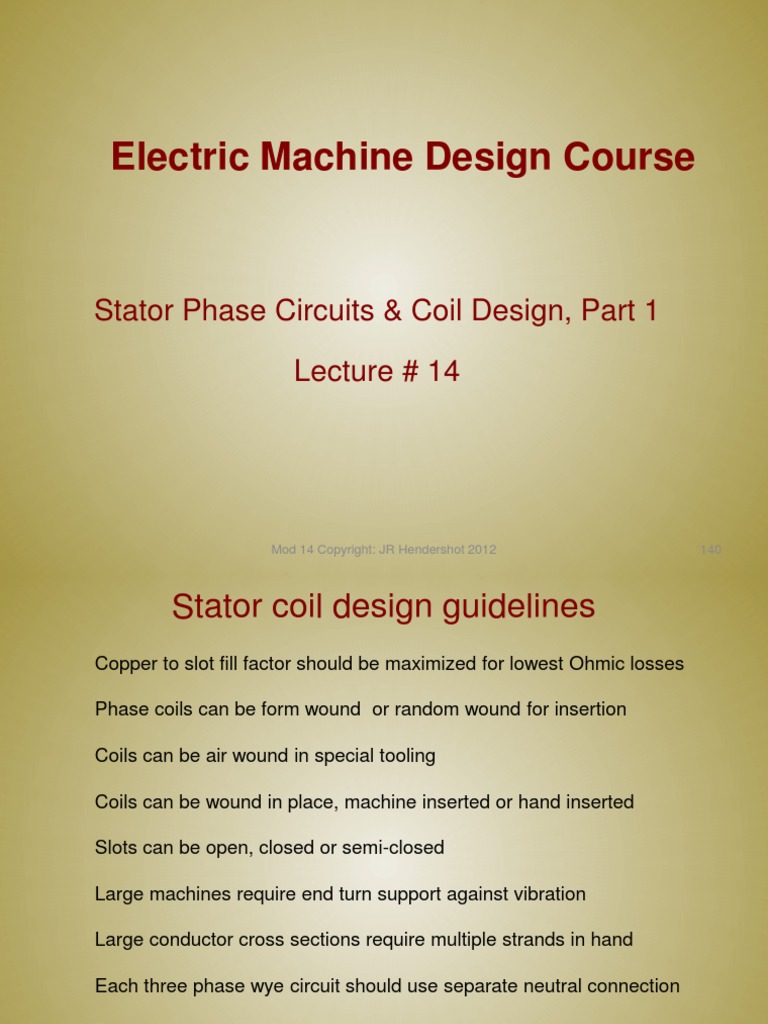 Lecture14 - Stator Phase Circuits & Coil Design, Part 1 | PDF ...