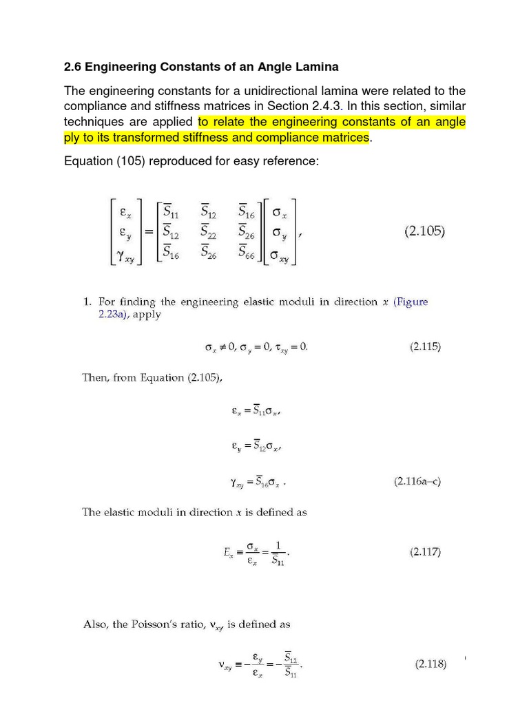 Lecture 2D Engineering Constants | PDF | Shear Stress | Stiffness