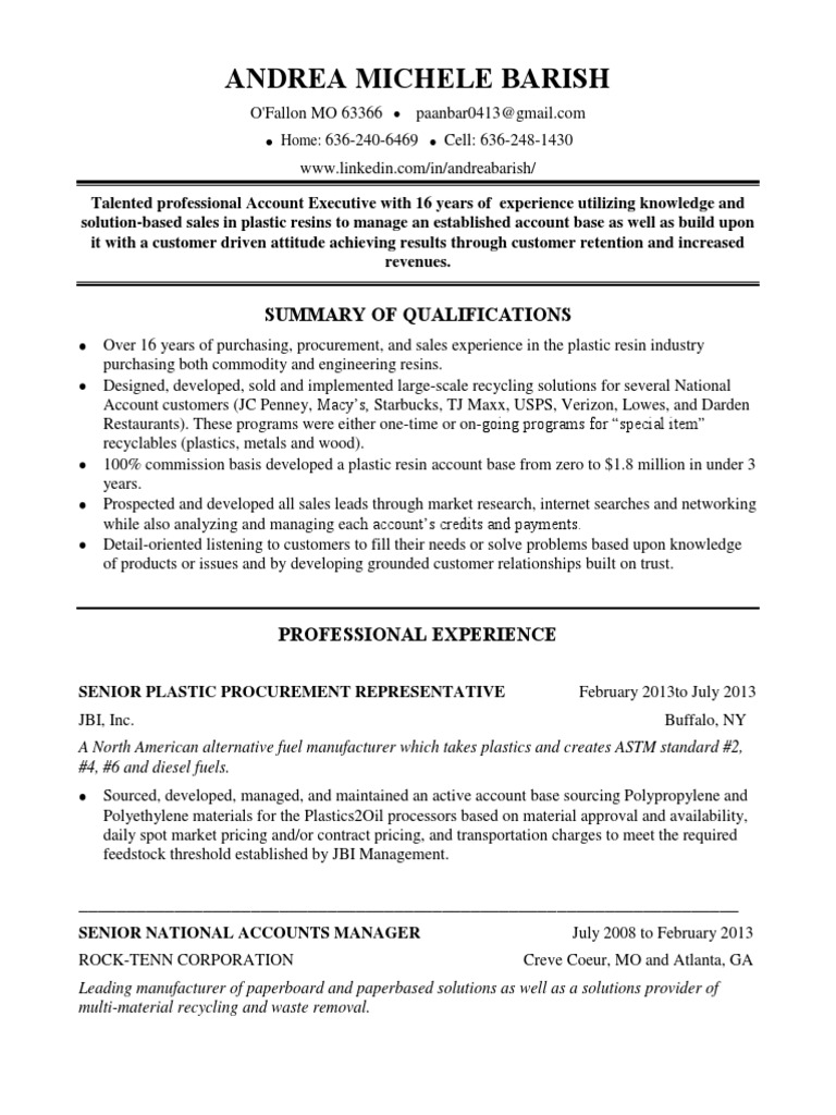 Procurement Business Development Manager in ST Louis MO Resume Andrea ...