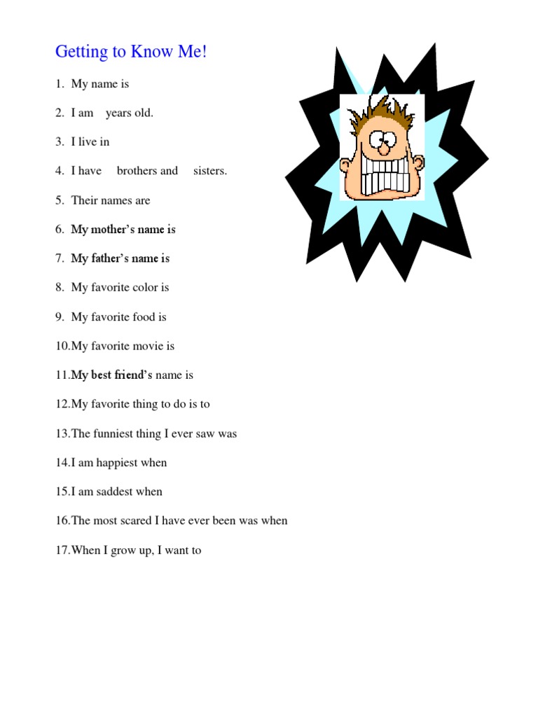 Getting To Know Me | PDF | Language Arts & Discipline | Wellness