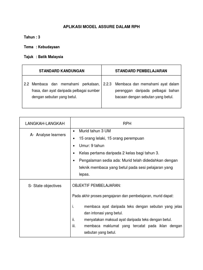 Aplikasi Model Assure Dalam RPH | PDF