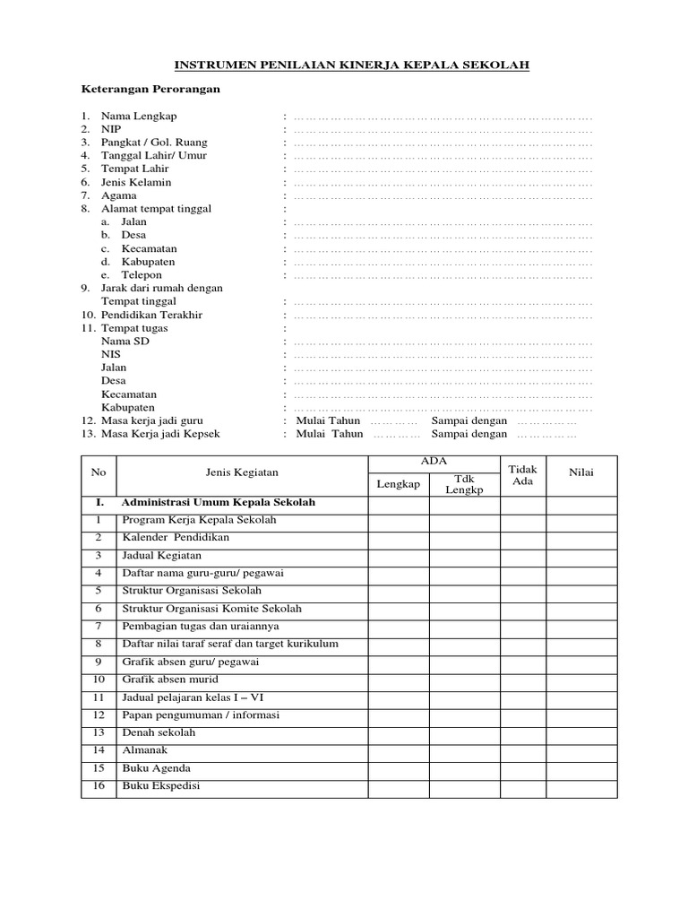Instrumen Penilaian Kinerja Kepsek | PDF