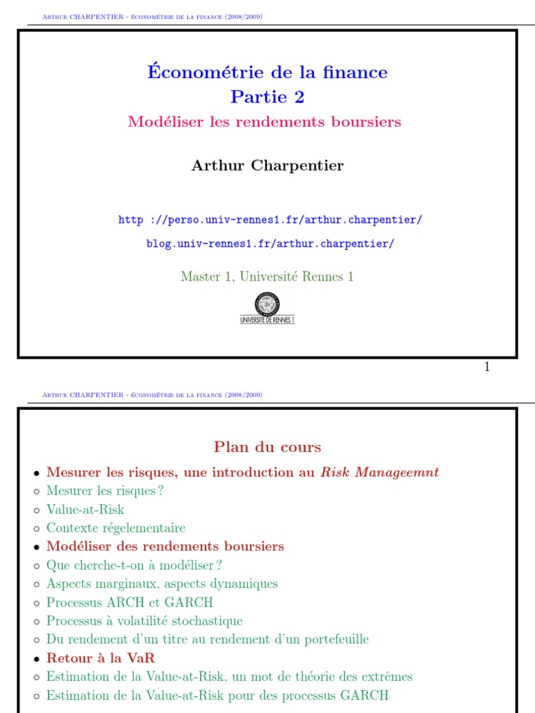 Cours Econometrie Finance R1 Part 2 | PDF | Processus stationnaire ...