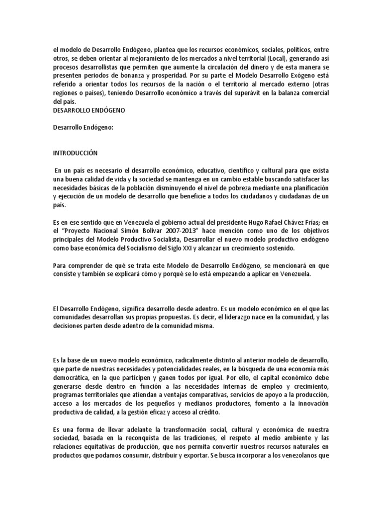 El Modelo de Desarrollo Endógeno | PDF | Sustentabilidad | Desarrollo ...