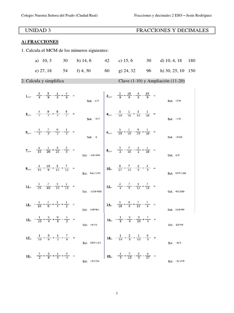 Unidad 3 - Ejercicios de fracciones y decimales | Matemática Elemental ...
