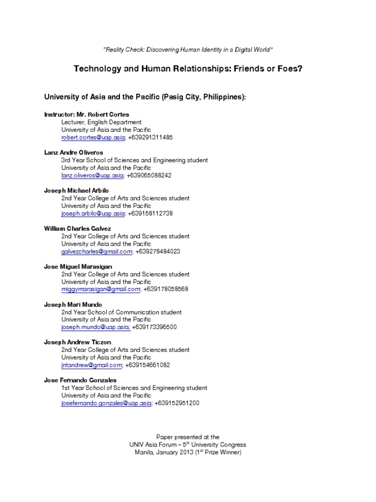 Technology's Impact on Human Connection | PDF | Interpersonal ...