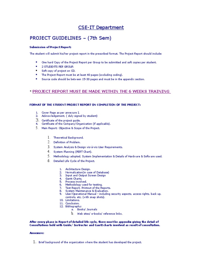 GUidelines For Project Report 7th Sem-1,2,3,4 | Download Free PDF ...