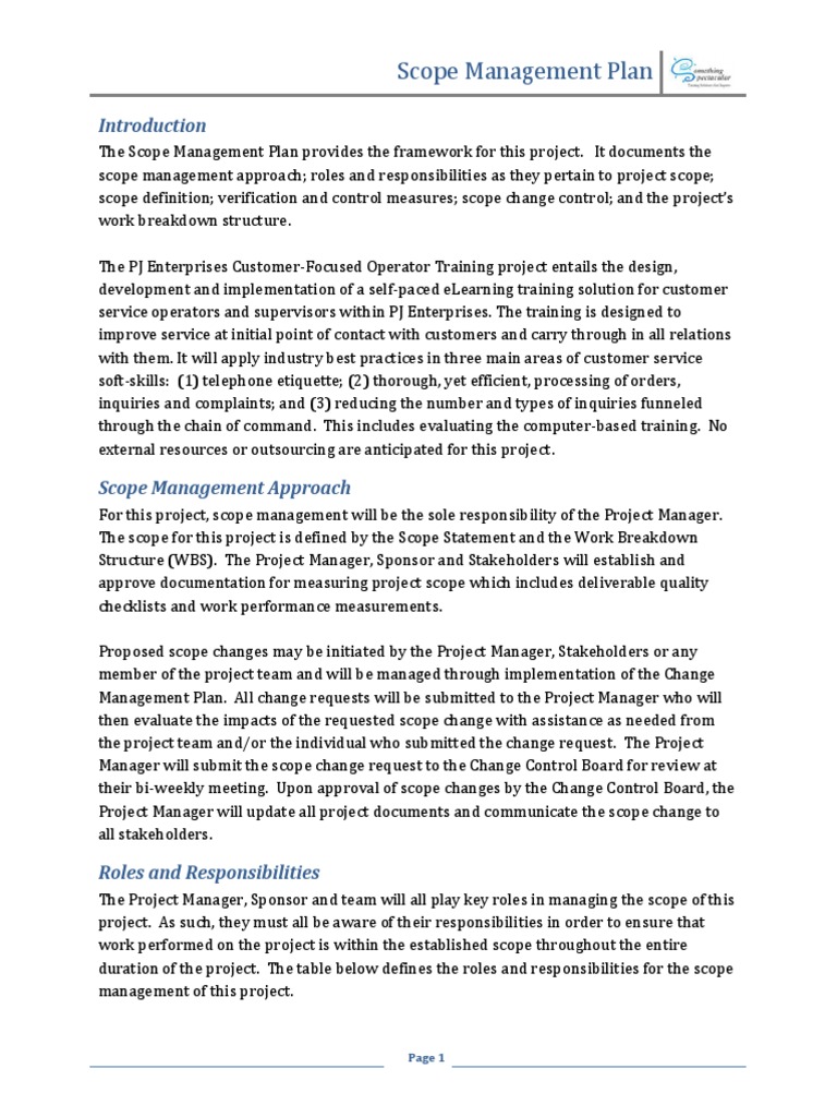 5 Scope Management Plan | PDF | Accountability | Business