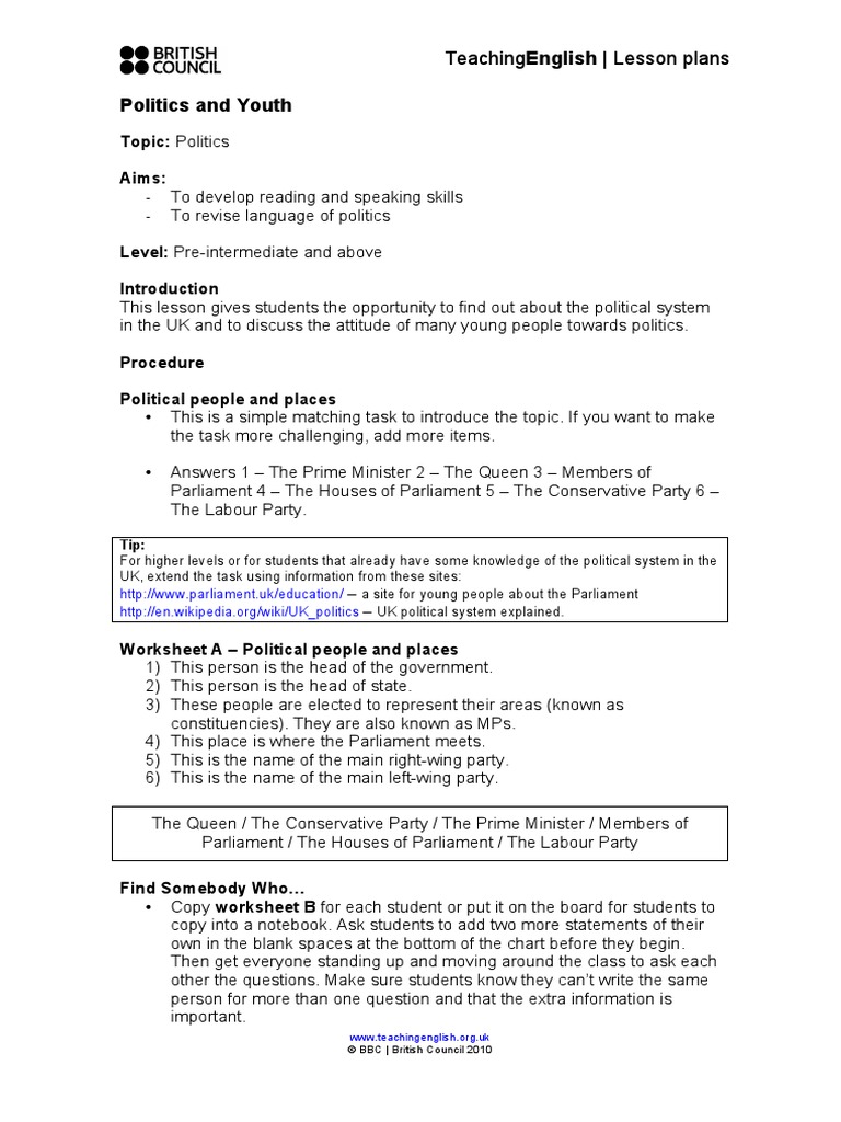 Politics Youth Lesson Plan | PDF
