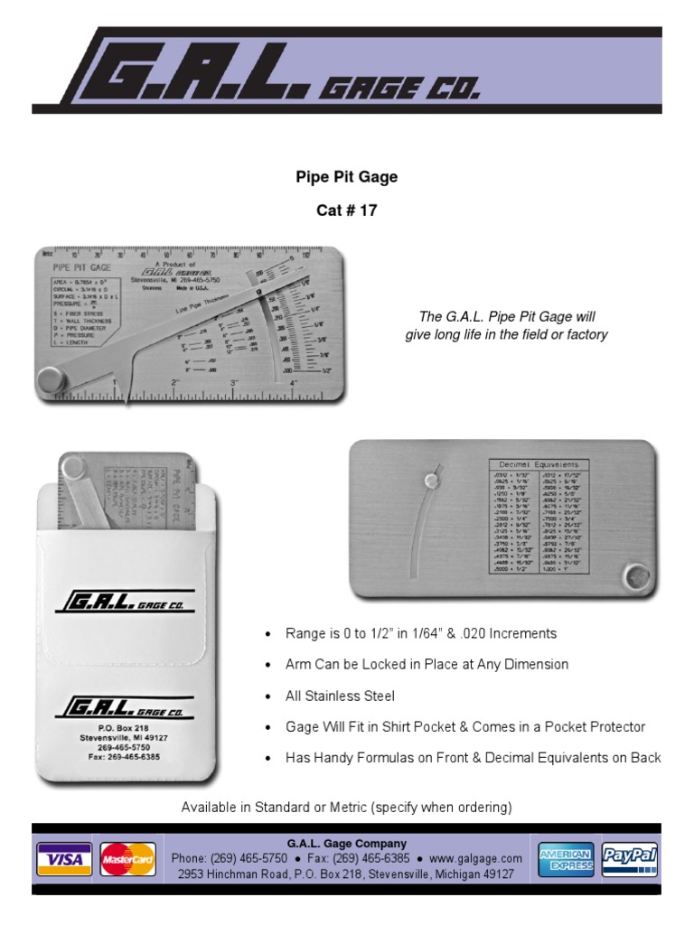 Pipe Pit Gage Specifications and Features | PDF