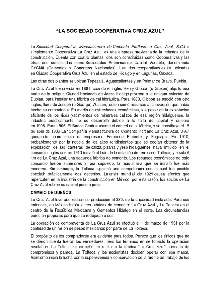 Historia de la Cooperativa Cruz Azul | PDF | Economía (general)