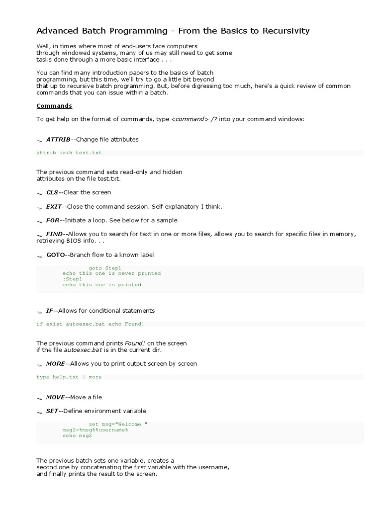 Advanced Batch Programming | PDF | Filename | Computer File