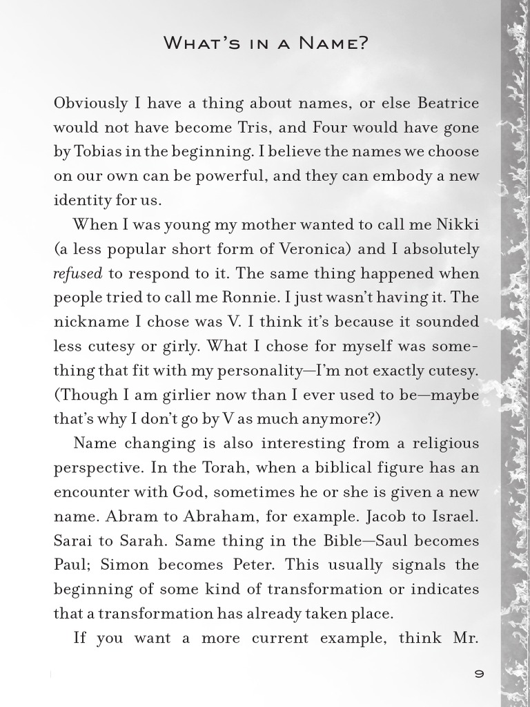 What's in A Name? by Veronica Roth | PDF | Divergent (Novel) | Religion ...