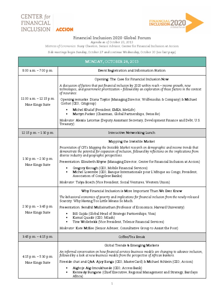 FI2020 Global Forum - Agenda As of Oct 23 | PDF