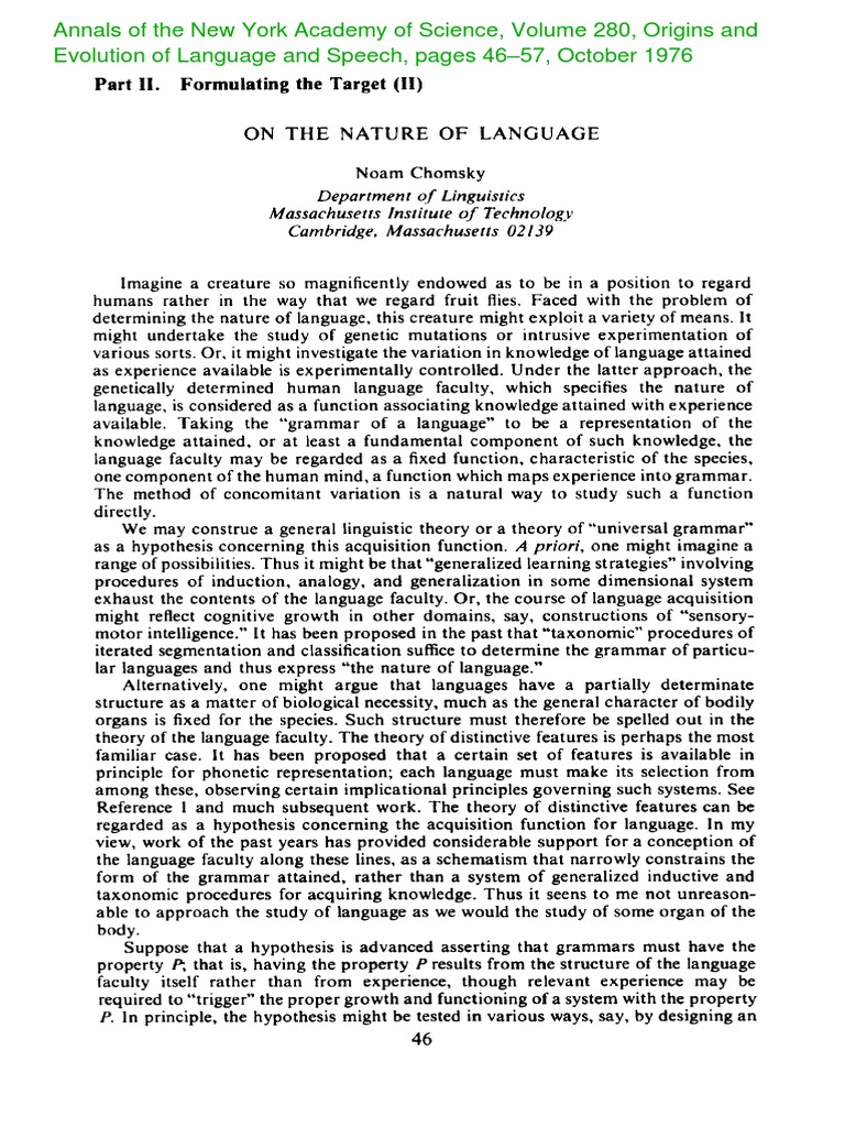 Noam Chomsky, On the Nature of Language, 1976 | Language Acquisition ...