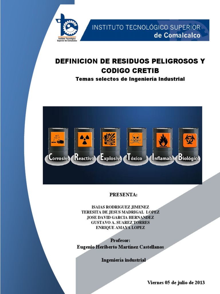 3.43definicion de Residuos Peligrosos y Codigo Cretib | PDF | Residuos ...