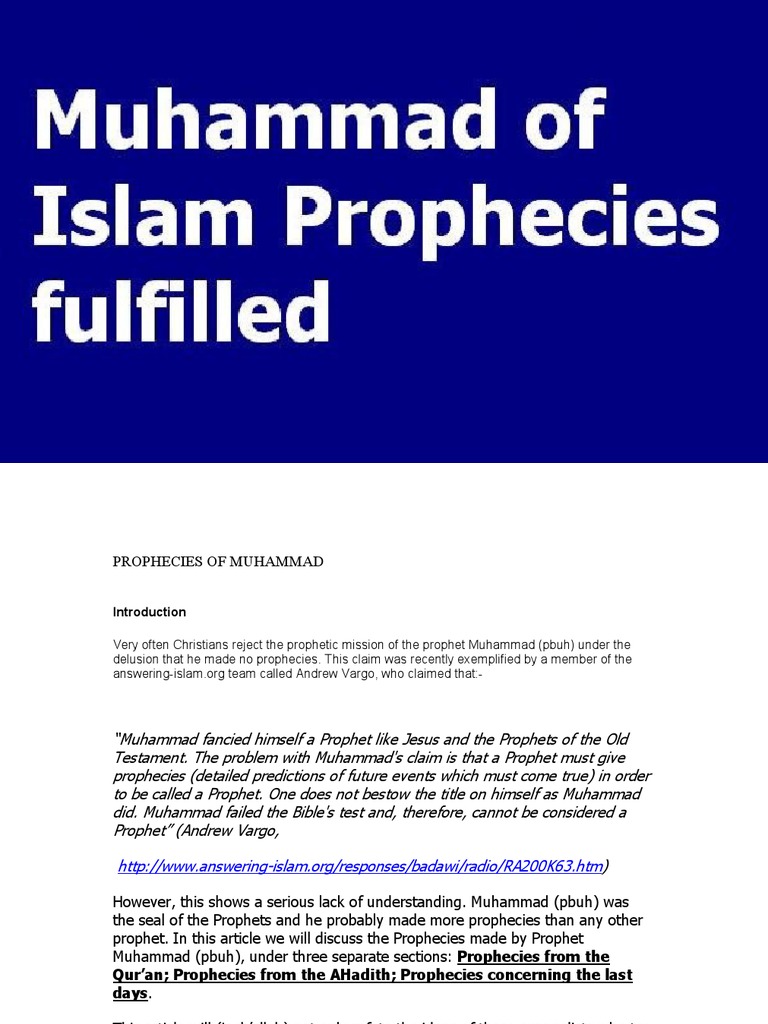 101 Fulfilled Prophecies of Muhammad | PDF | Ali | Muhammad