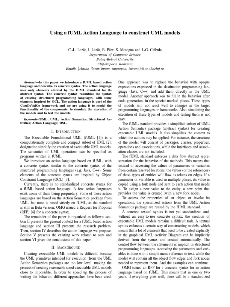 Using A Fuml Action Language To Construct Uml Models Pdf Parameter Computer Programming 6663