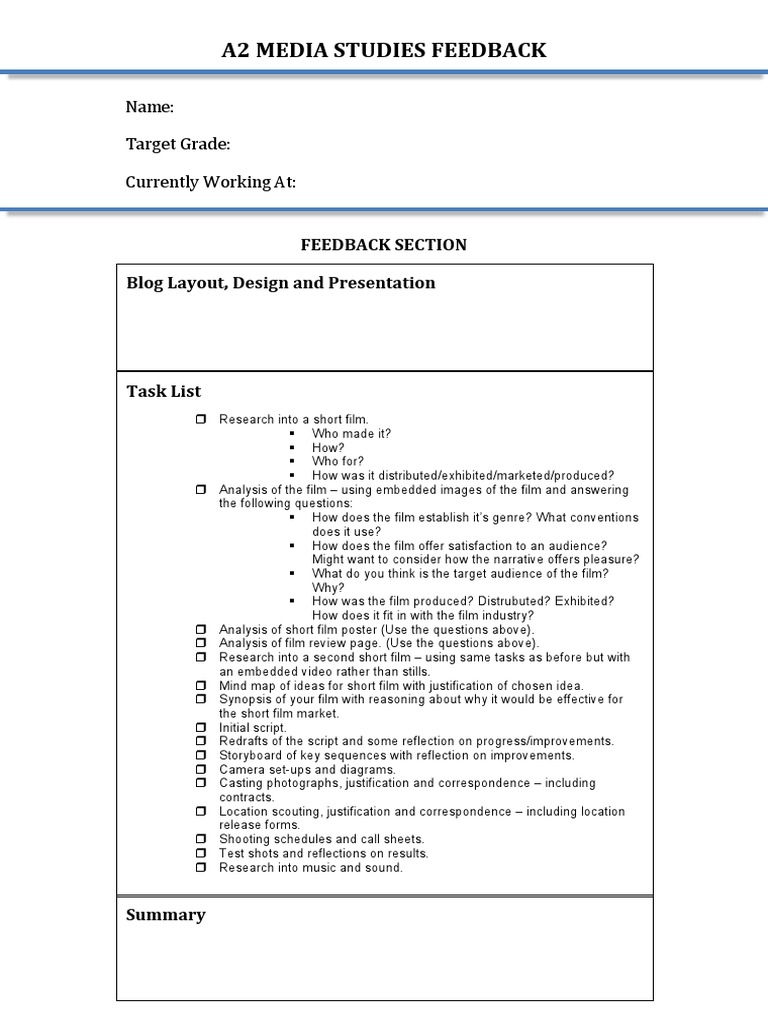 Media Studies Short Film Project Guide | PDF