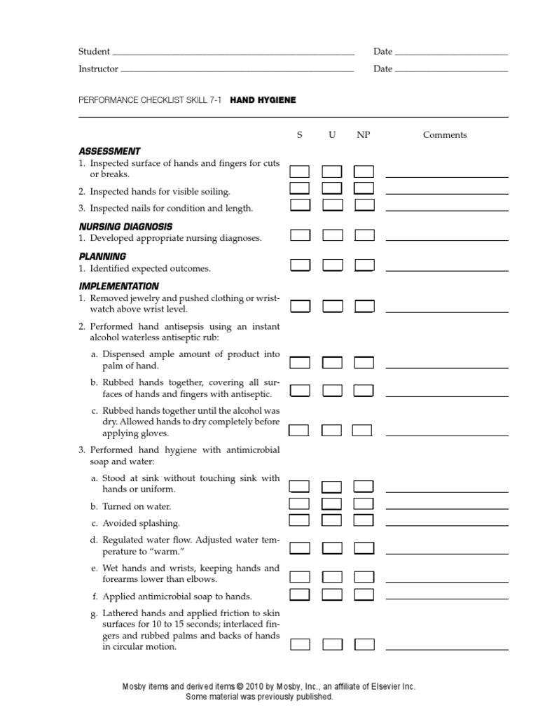 Performance Checklist Skill 7-1 Hand: Assessment | PDF