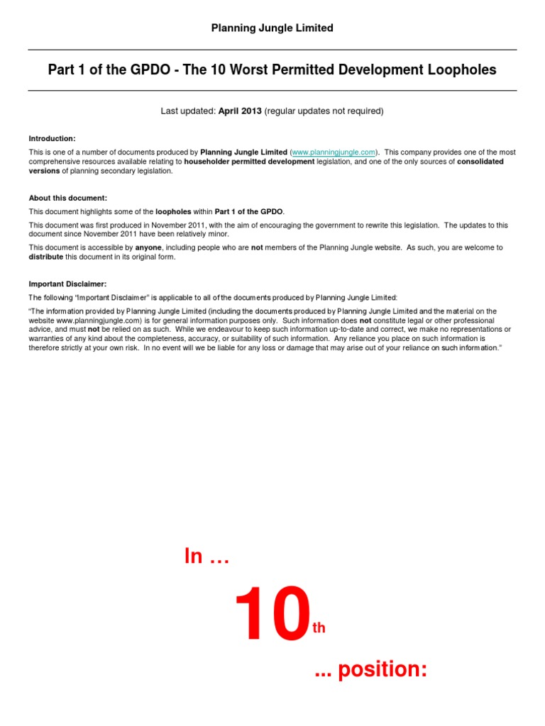 Part 1 of The GPDO The 10 Worst Permitted Development Loopholes | PDF ...