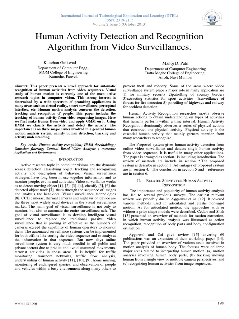 Human Activity Detection and Recognition Algorithm From Video ...