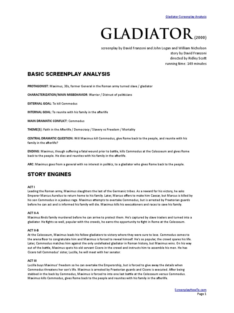 Gladiator Screenplay Analysis | PDF | Ancient Rome | Leisure