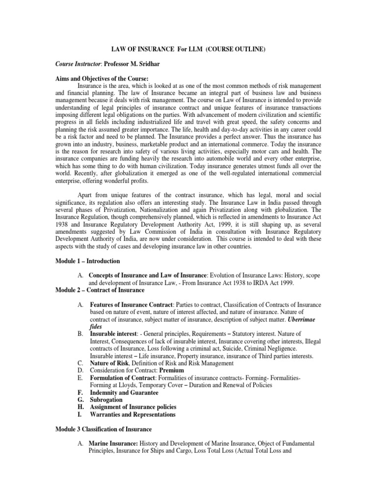Insurance Course Outline | PDF | Insurance | Service Industries